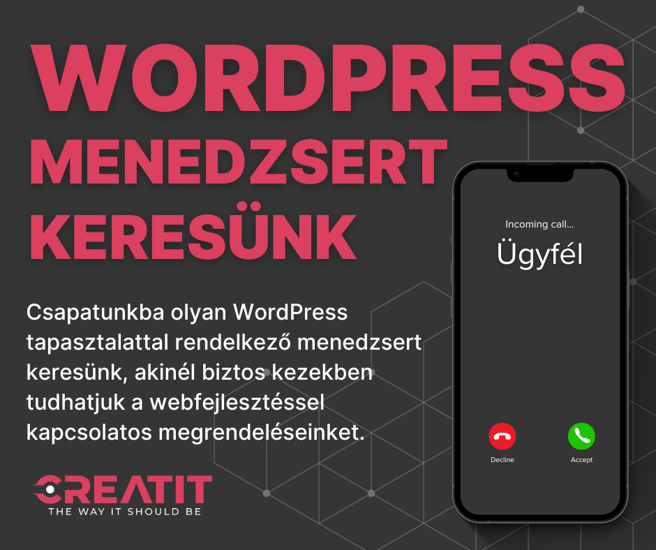 WordPress menedzsert keresünk - Creatit Solutions Kft